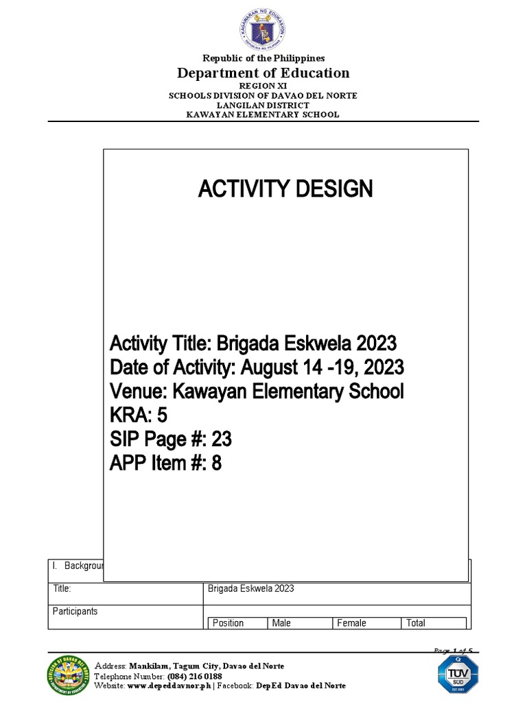 Activity Design Brigada 2023 | PDF