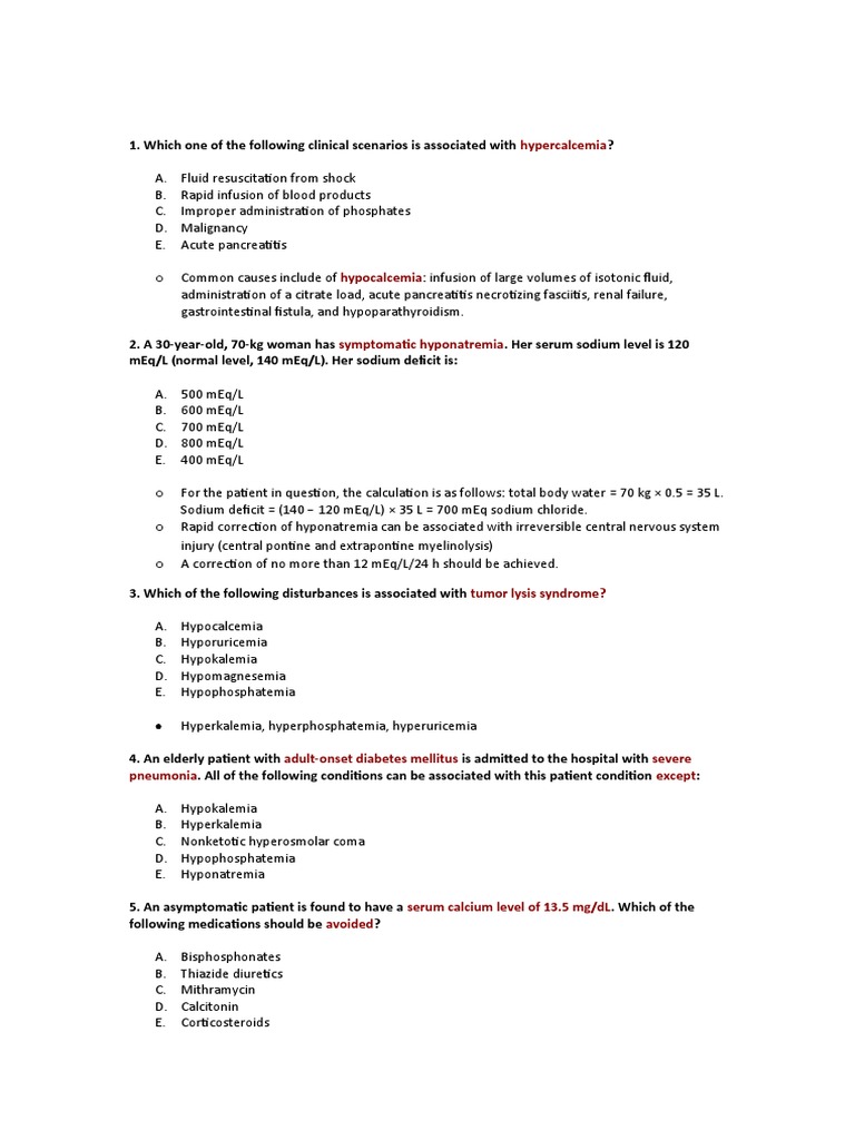 Fluid and Electrolyte MCQS | PDF | Potassium | Chemistry