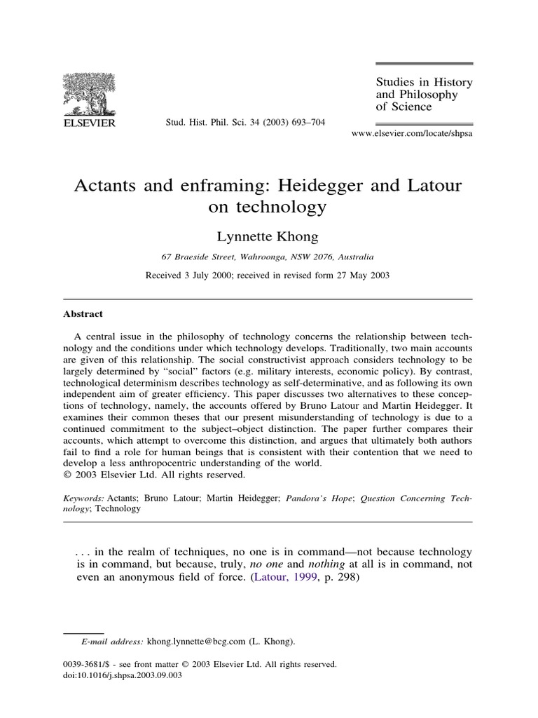 Actants and Enframing: Heidegger and Latour On Technology | PDF ...