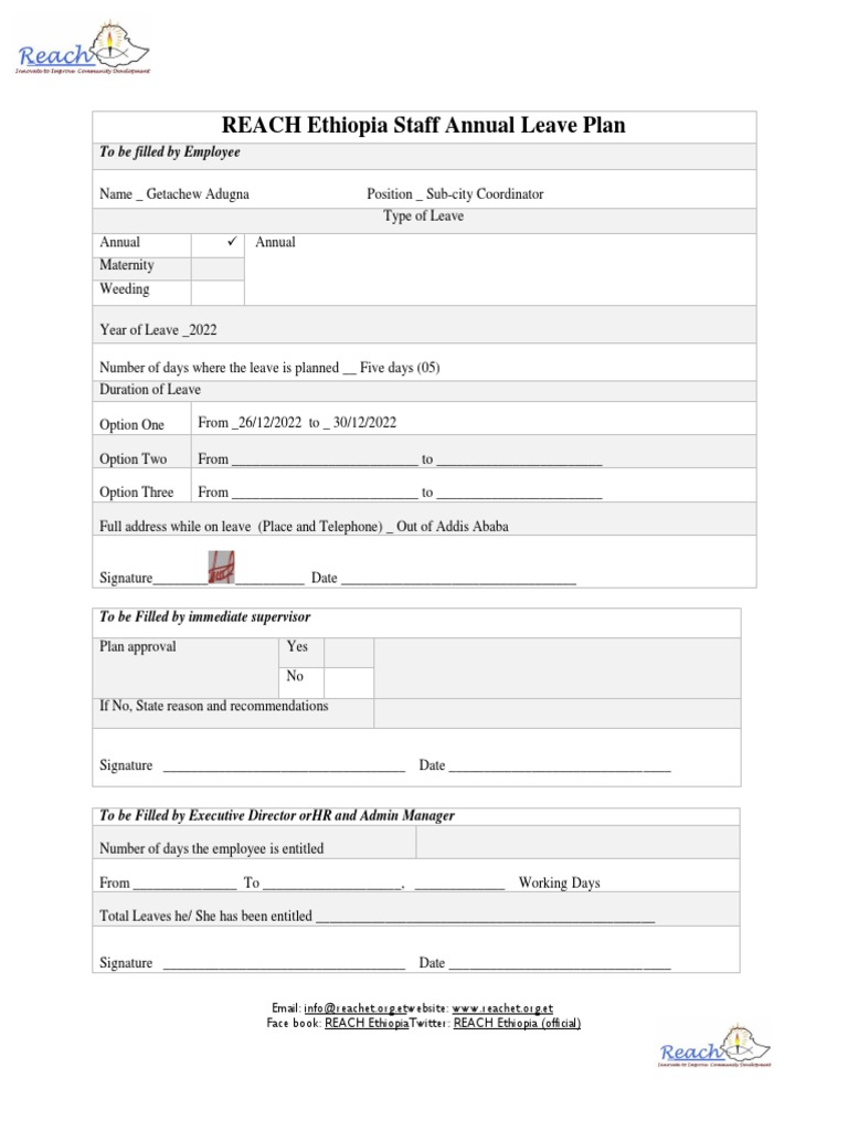 Getachew's Annual Leave Plan | PDF