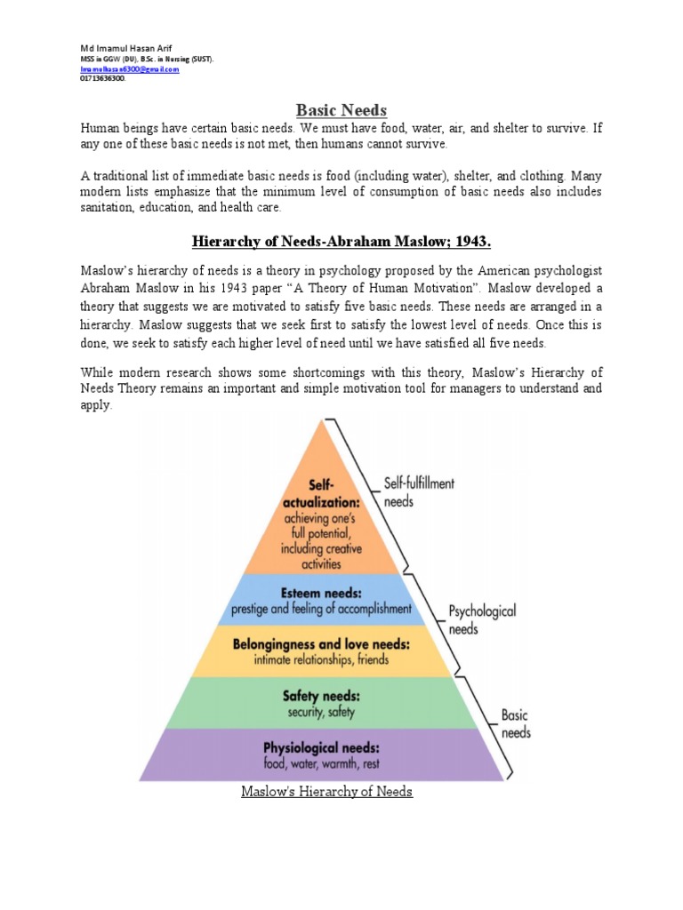 Basic Human Needs | PDF | Motivation | Motivational