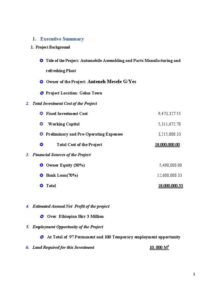 Project Proposal For Investment On Auto Spar Parts Manufacturing Plant ...