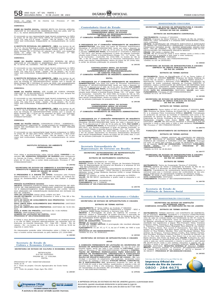 DO #125, de 10 JUL 2023 - Pág. 58 (Extrato de Termo Aditivo - 06 JUL 2023) | Download grátis PDF ...