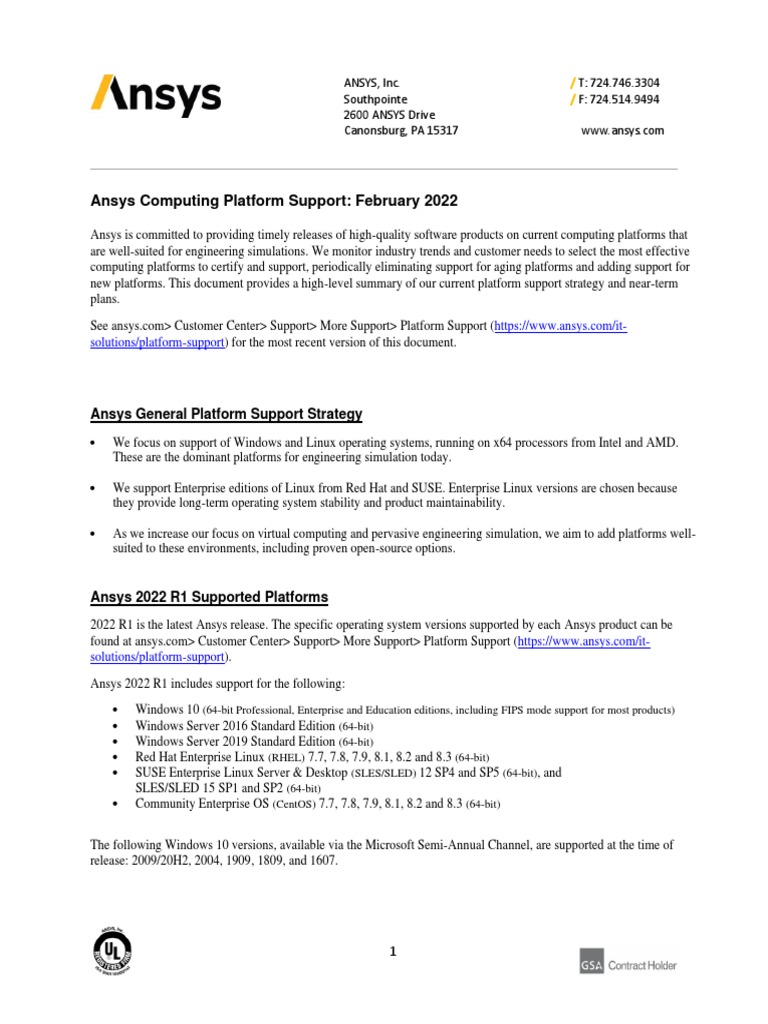Ansys Platform Support Strategy Plans February 2022 | PDF | Microsoft Windows | Software