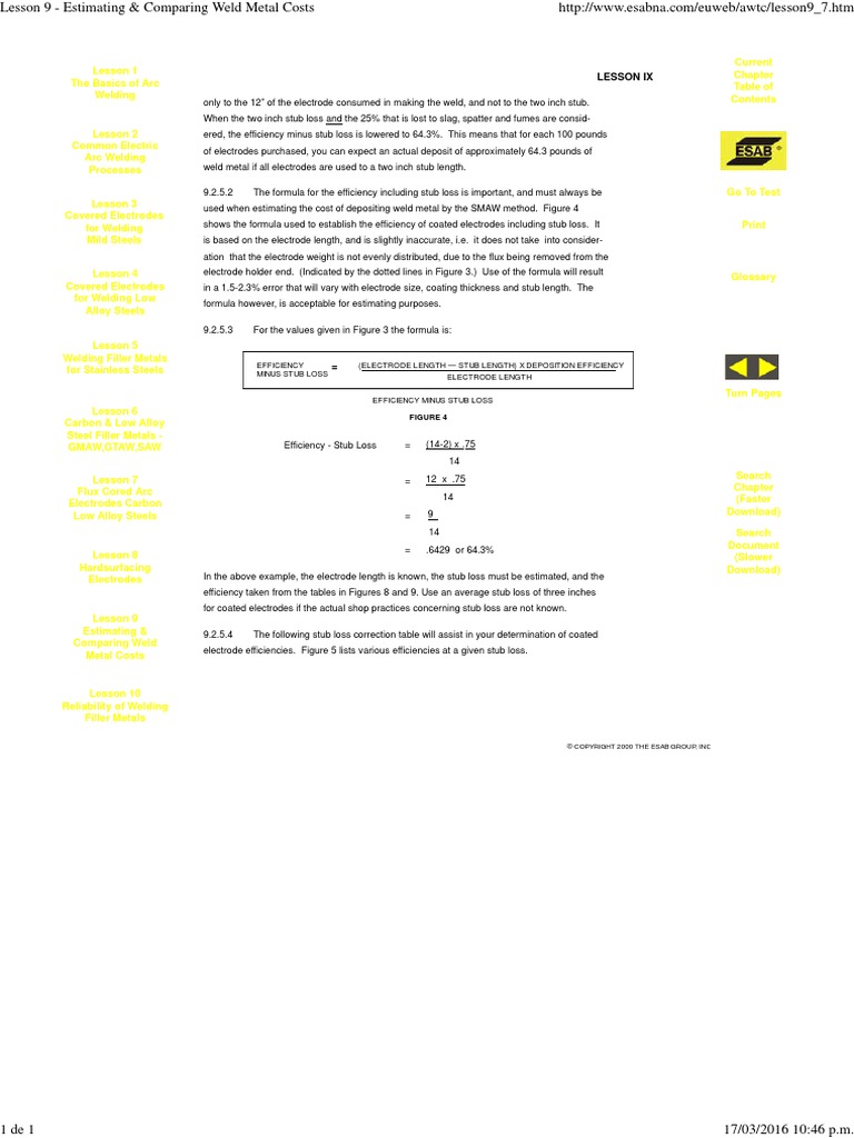 Lesson 9 - Estimating & Comparing Weld Metal Costs 3 | PDF