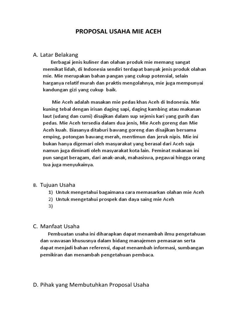 Proposal Usaha Mie Aceh | PDF