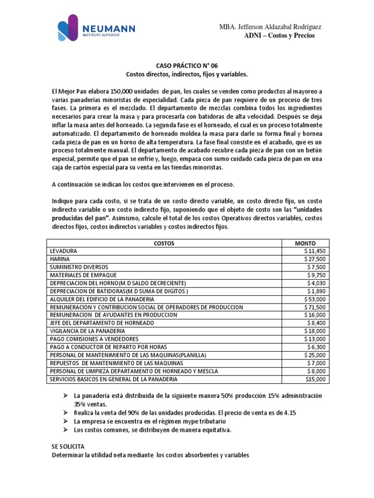 Sesion 07 - Caso Practico #06 Costo Absorvente y Variable | PDF | Panes | Alimentos