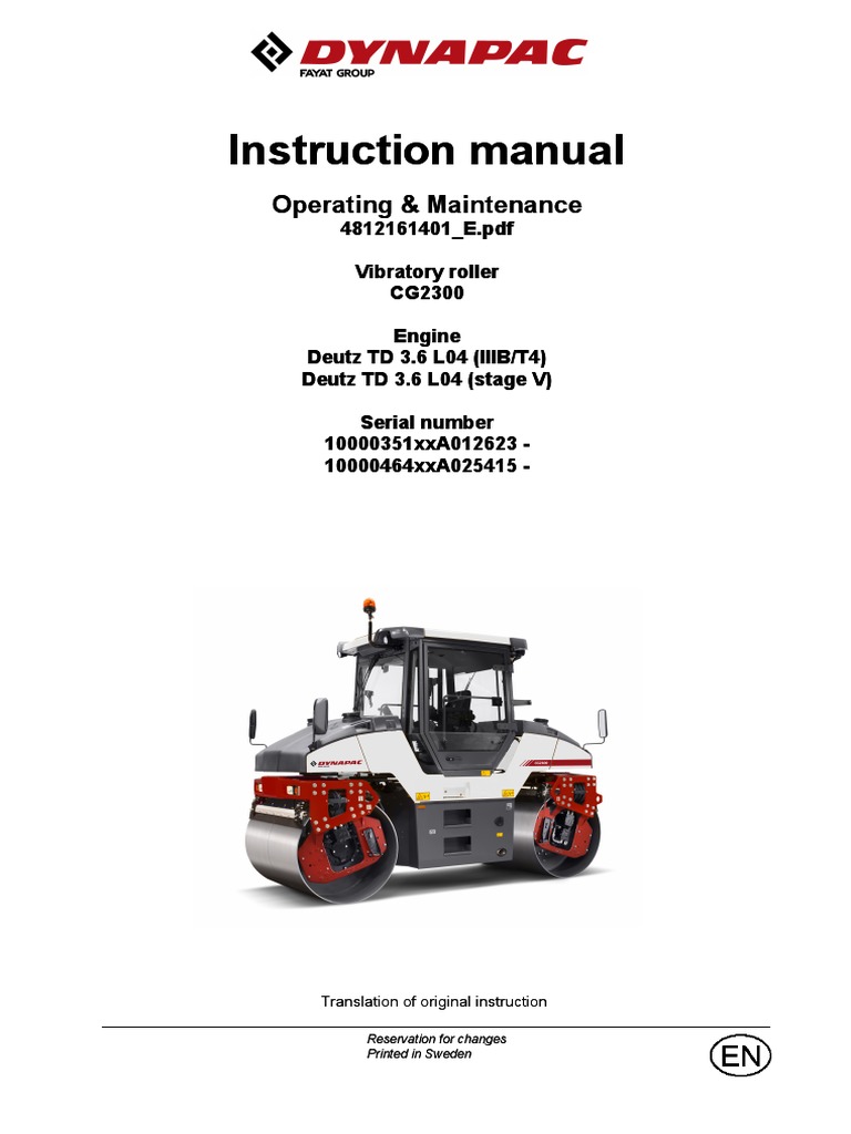 Dynapac CG2300 Operation Manual | PDF