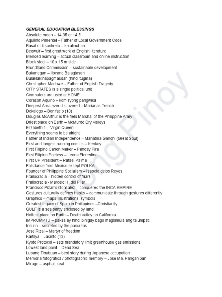 General Education Blessings | PDF | Chemical Elements | Philippines