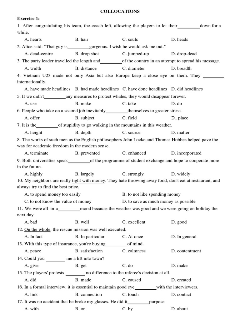 Chuyên đề 24 collocations - NO KEYS | PDF