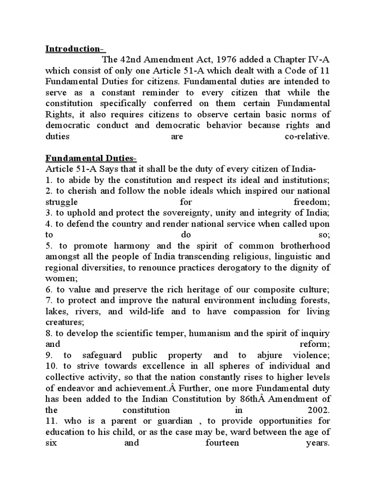 Fundamental Duties | PDF | Citizenship | Constitution