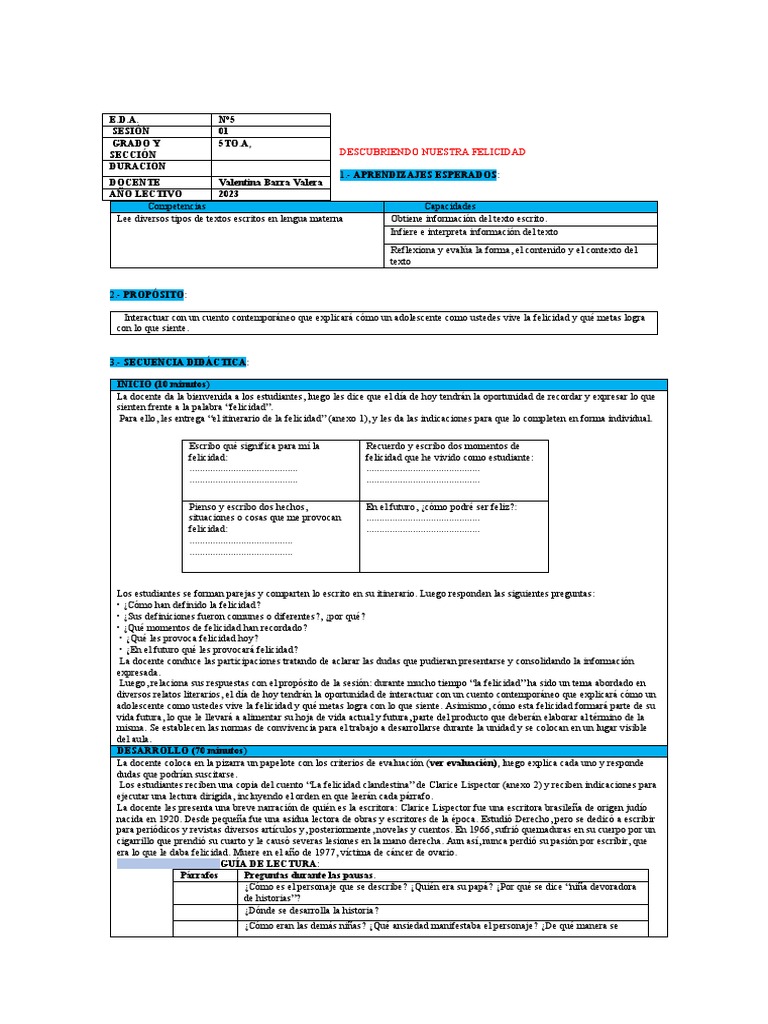 SESION 01-5to.A-2023-EXP.5 | PDF | Felicidad | Cuentos