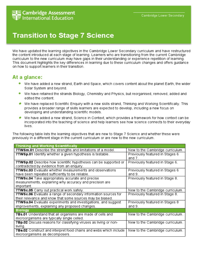 Cambridge Stage 7 Science Update | PDF | Learning | Chemical Elements