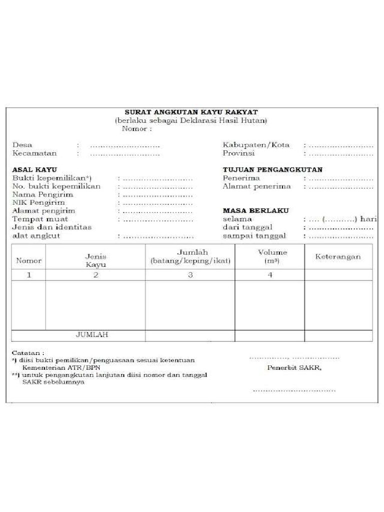 Contoh Format Surat Angkut Kayu Rakyat Sakr | PDF