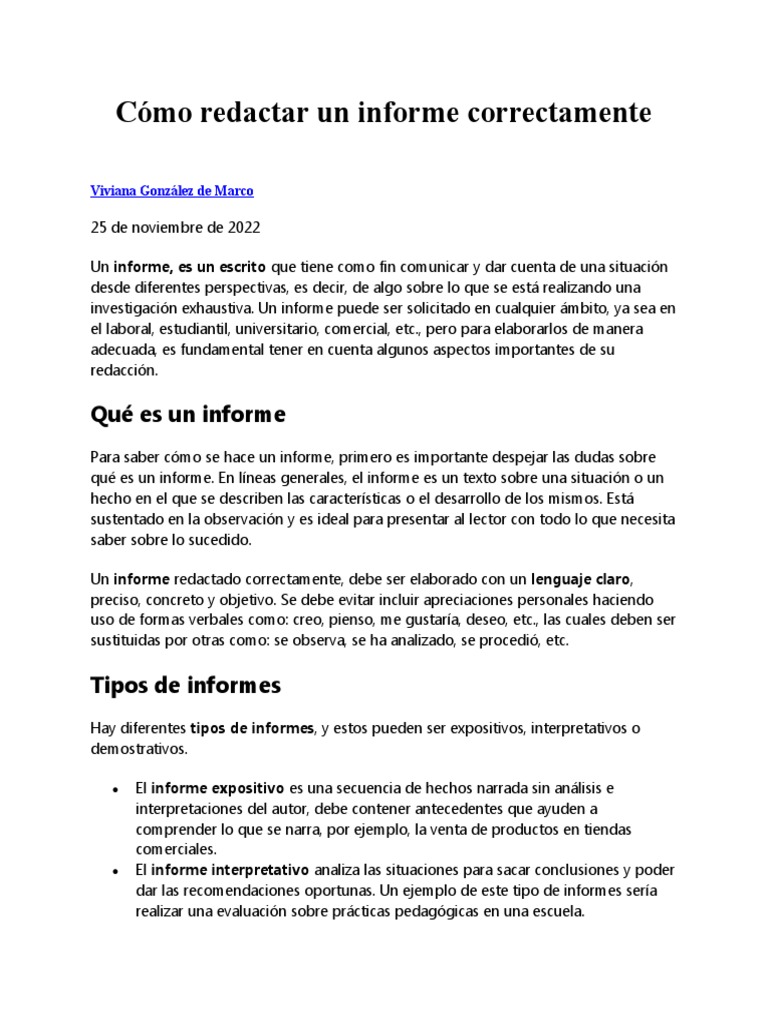 Cómo Redactar Un Informe Correctamente | PDF | Información | Ciencia ...