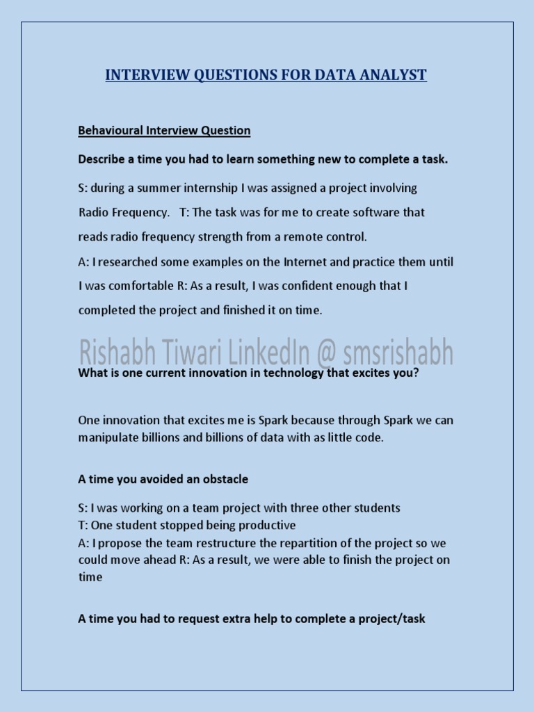 Data Analyst Interview QnA | PDF | Statistics | Credit Card