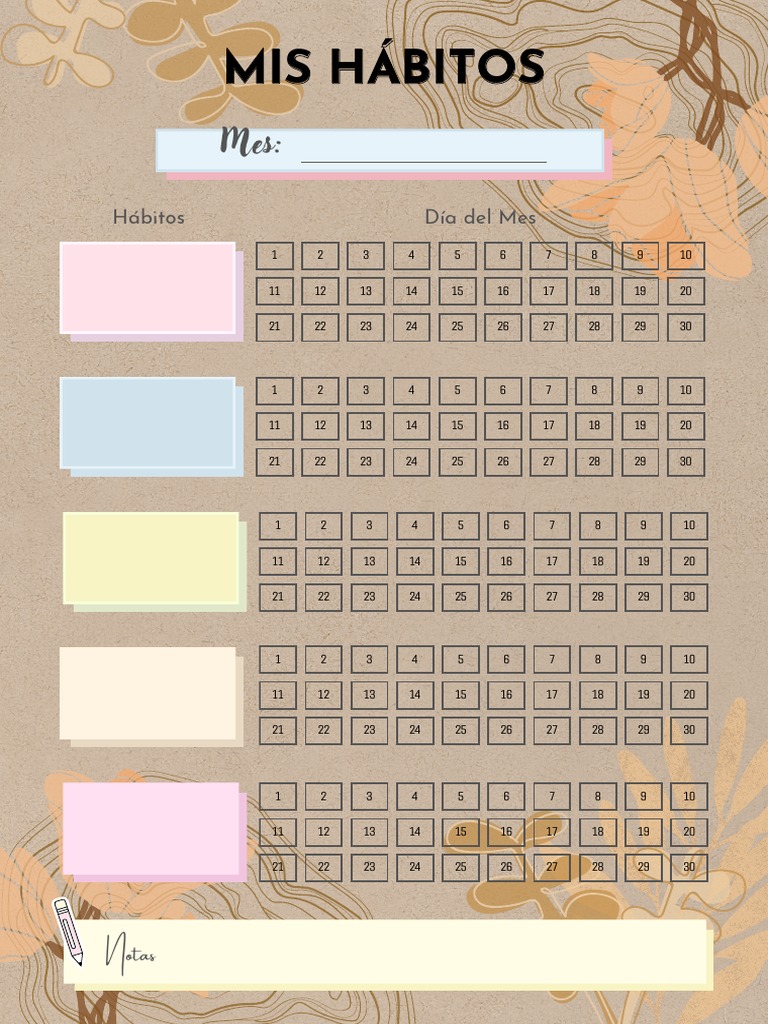 Planificador - Planner - Habit Tracker - Control de Hábitos Blanco y Colores | PDF