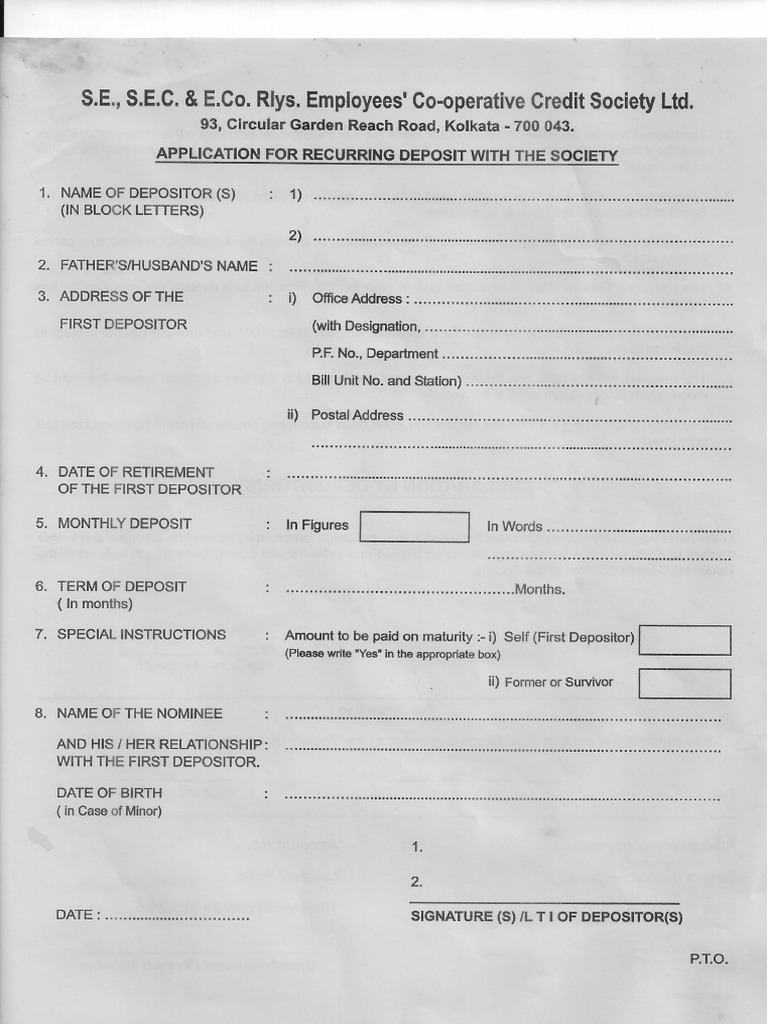 Recurring Deposit Form for Sos | PDF