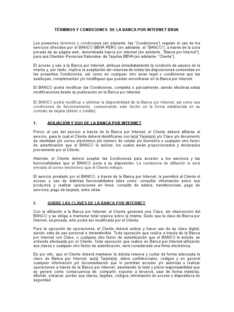 TERMINOS Y CONDICIONES BxI | PDF | Internet | Bancos