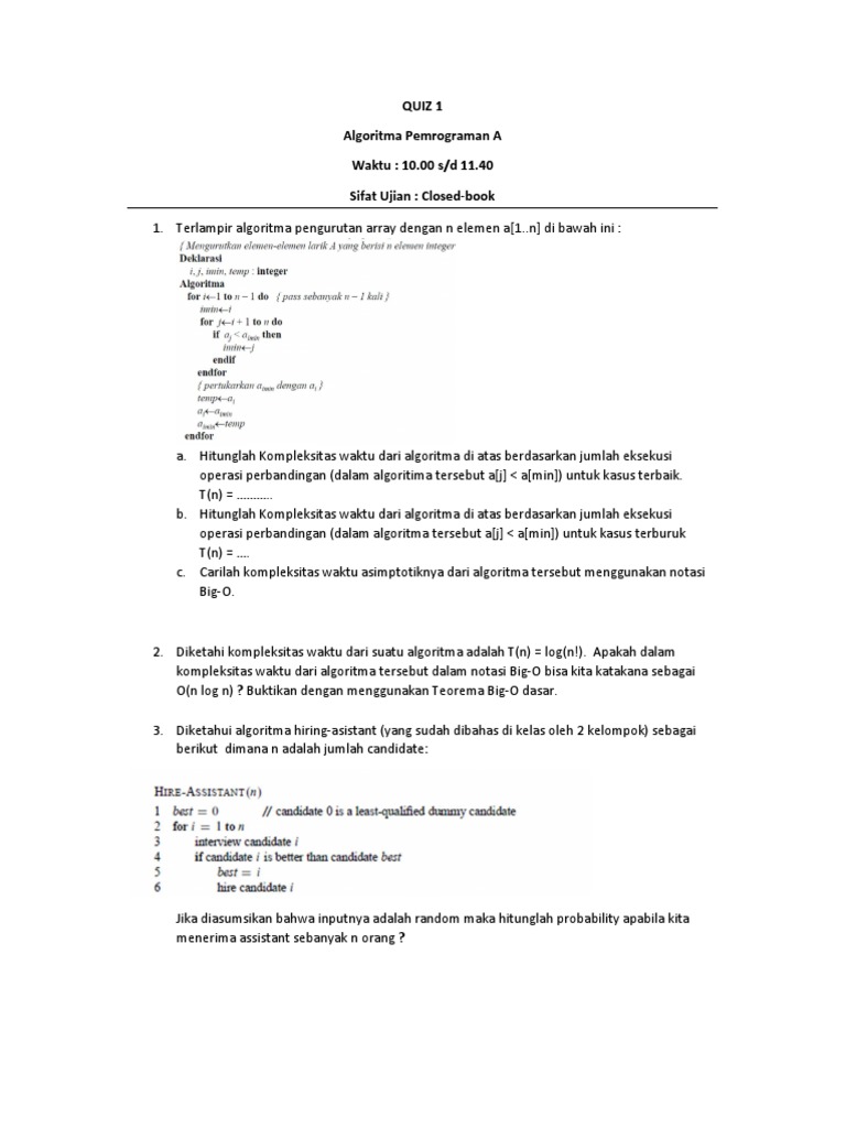 Soal Quiz Alpro A | PDF | Metode & Bahan Ajar