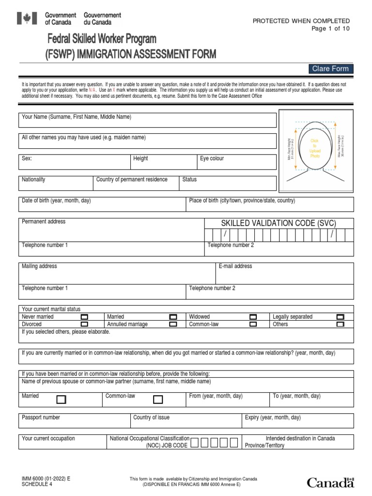 Canada Immigration Assessment Form | PDF | Travel Visa | Academic Degree