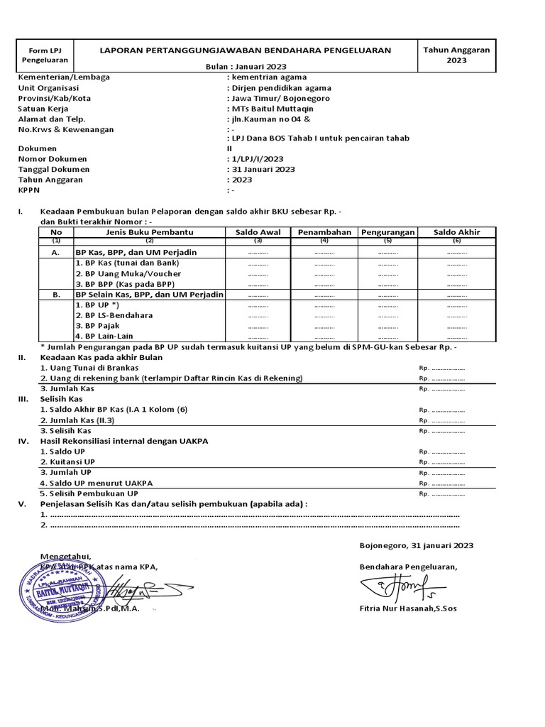 Contoh LPJ Bos | PDF