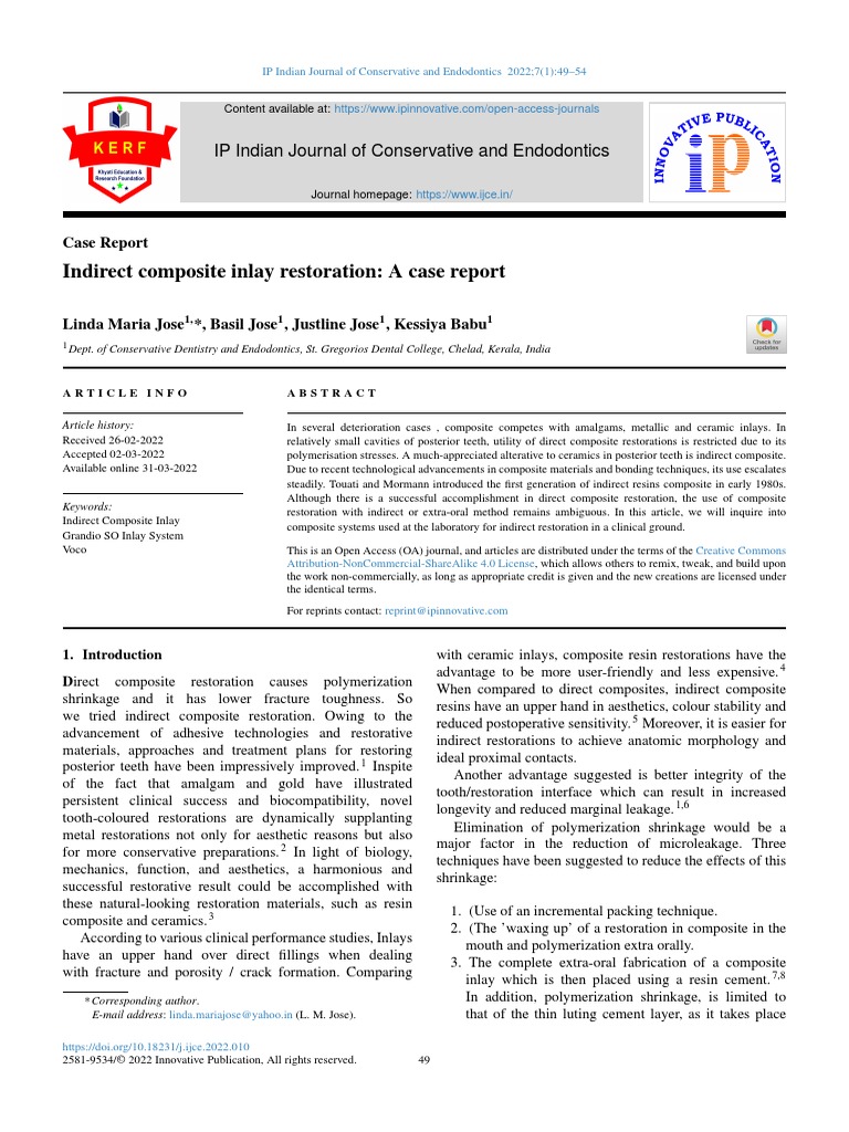 Indirect Composite Inlay Restoration A Case Report | PDF | Dental ...