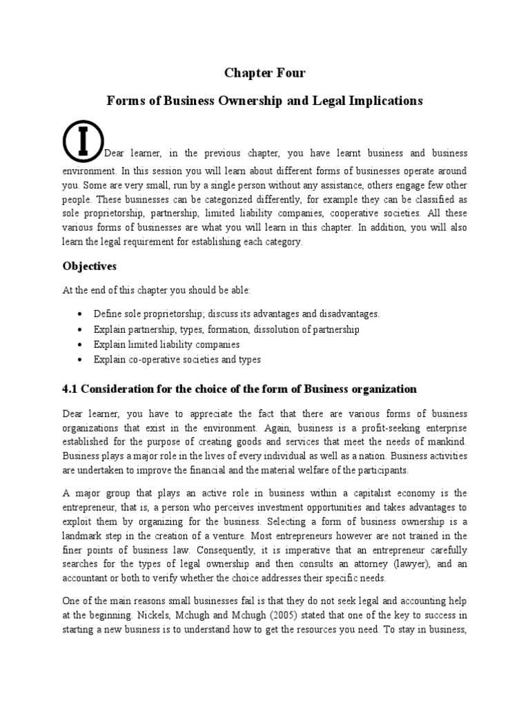 Entrepreneurship Chapter 4 Forms of Business and Legal Implications ...