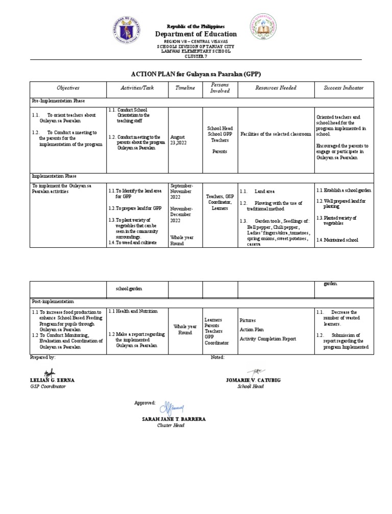 Action Plan - GPP | PDF | Teachers | Vegetables