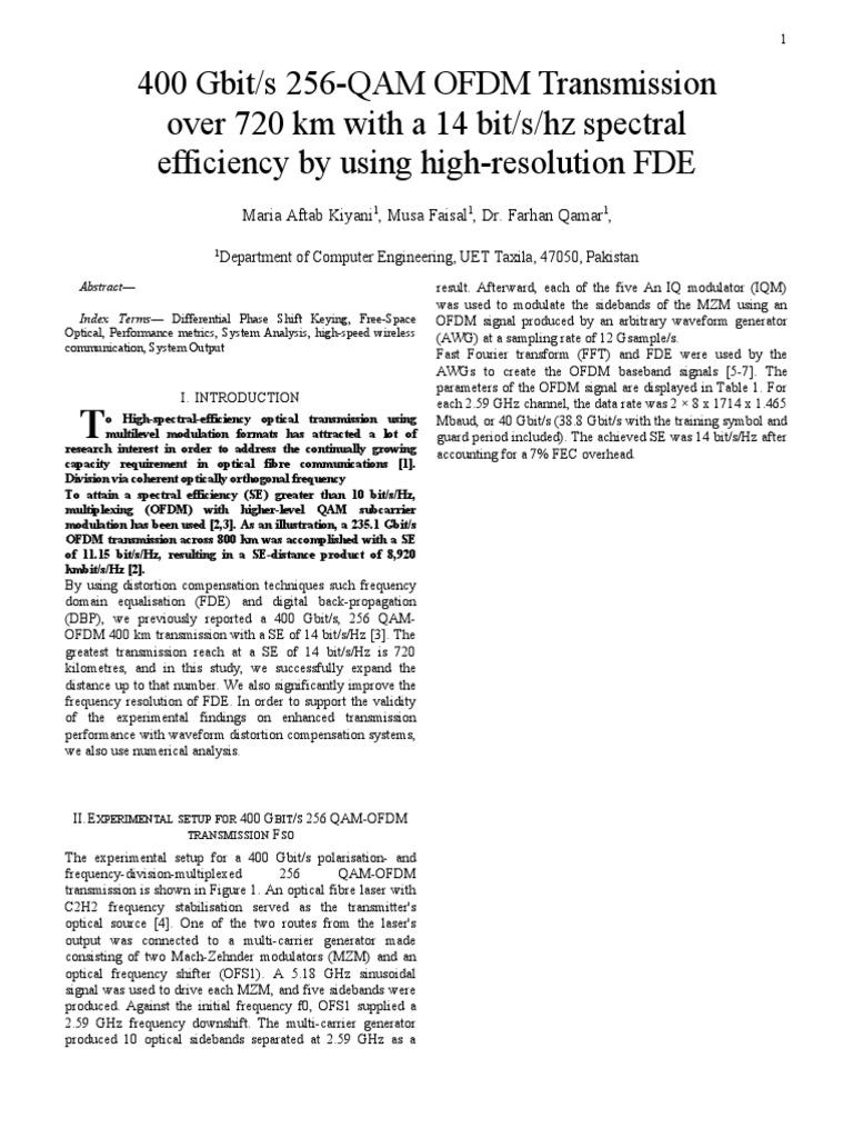 256 QAM OFDM Transmission Over 720 KM With A Spectral Efficiency by ...