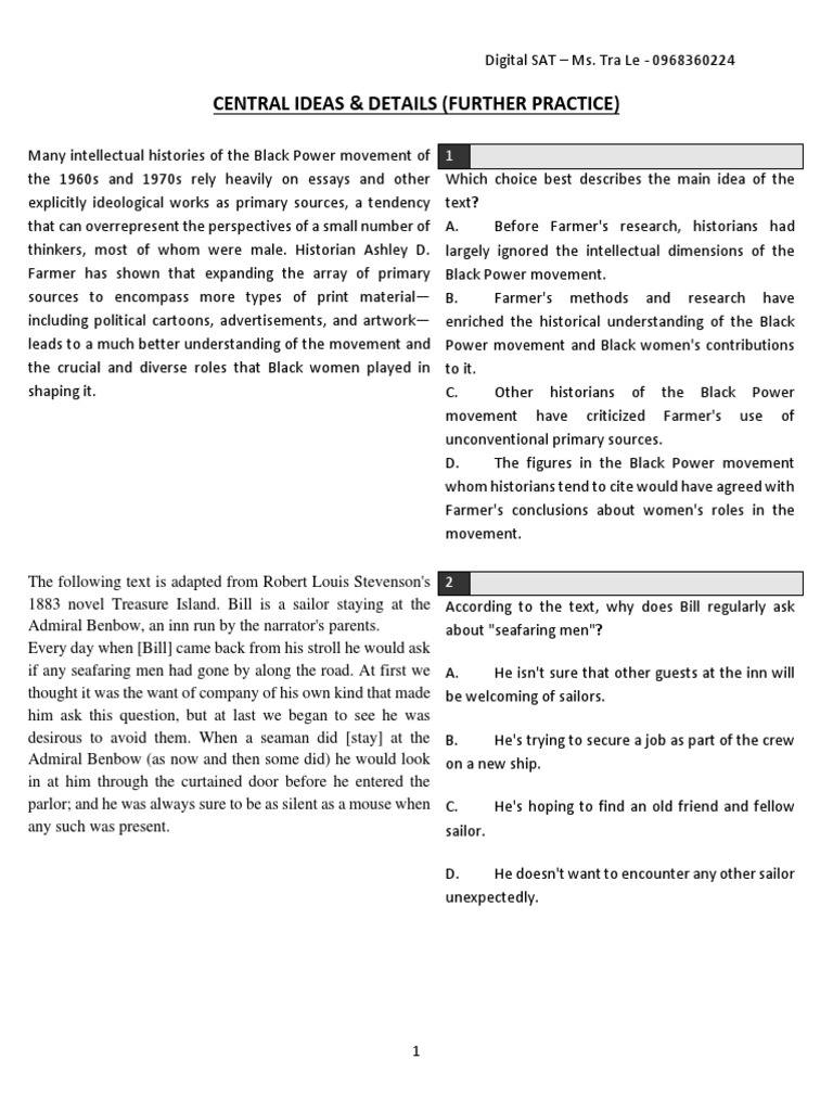 Central Ideas and Details - Exercises | PDF | Saturn | Treasure Island