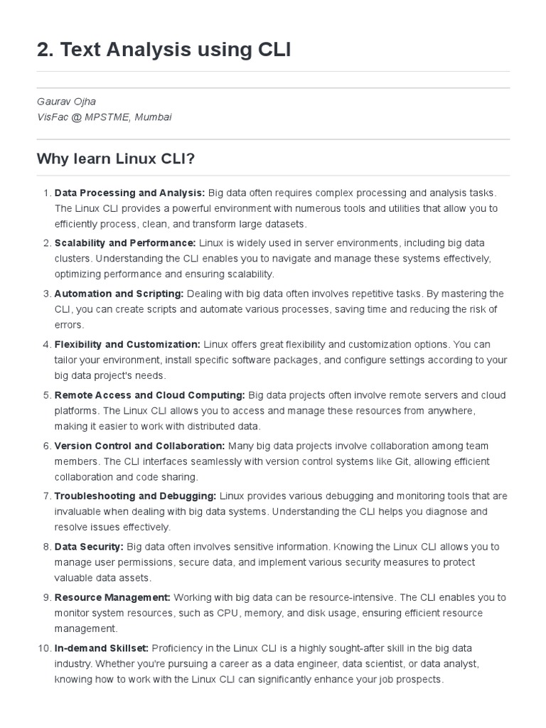 Text Analysis Using CLI | PDF | Command Line Interface | Linux Text Analysis Using CLI | PDF | Command Line Interface | Linux