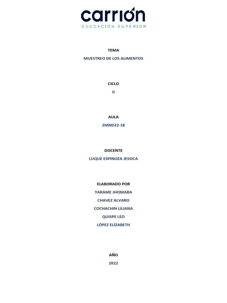 Muestreo De Los Alimentos Pdf Muestreo Estadísticas Alimentos