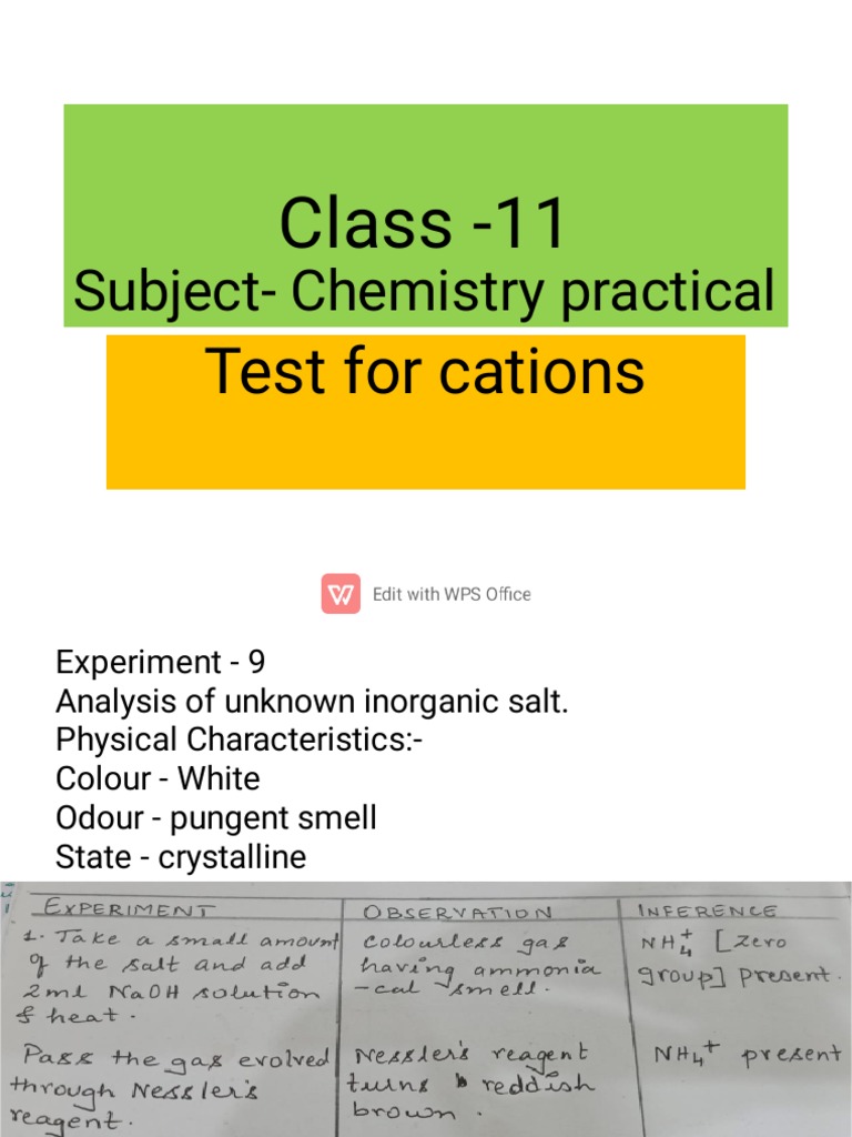 Class - 11-Practical Cations | PDF | Salt (Chemistry) | Inorganic Chemistry