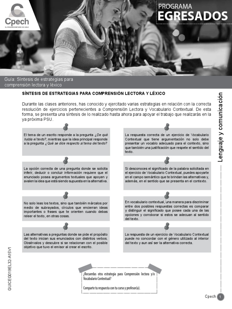Guía 19 EL-32 Síntesis de estrategias para comprensión lectora y léxico ...