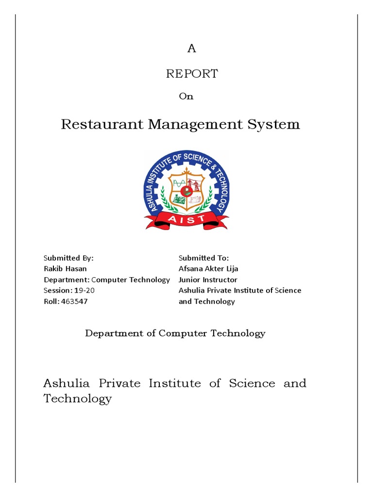 Restaurant Management System | PDF | Php | My Sql