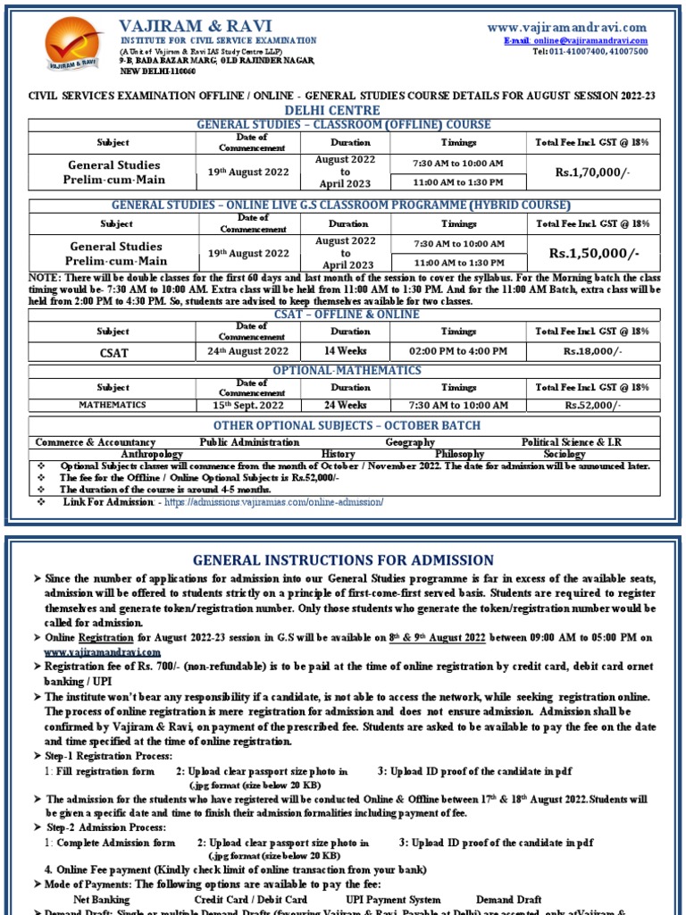 Upsc 2023 Classroom Online Courses August Vajiram and Ravi3 | PDF ...