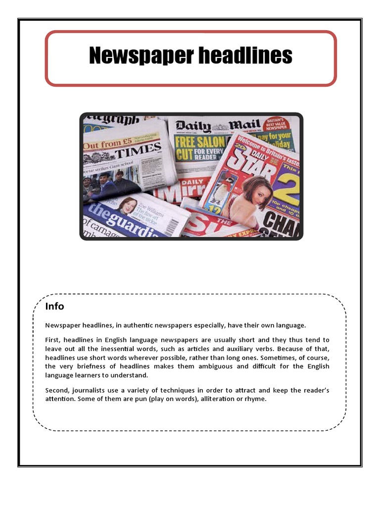 Newspaper Headlines | Download Free PDF | English Language | Linguistics