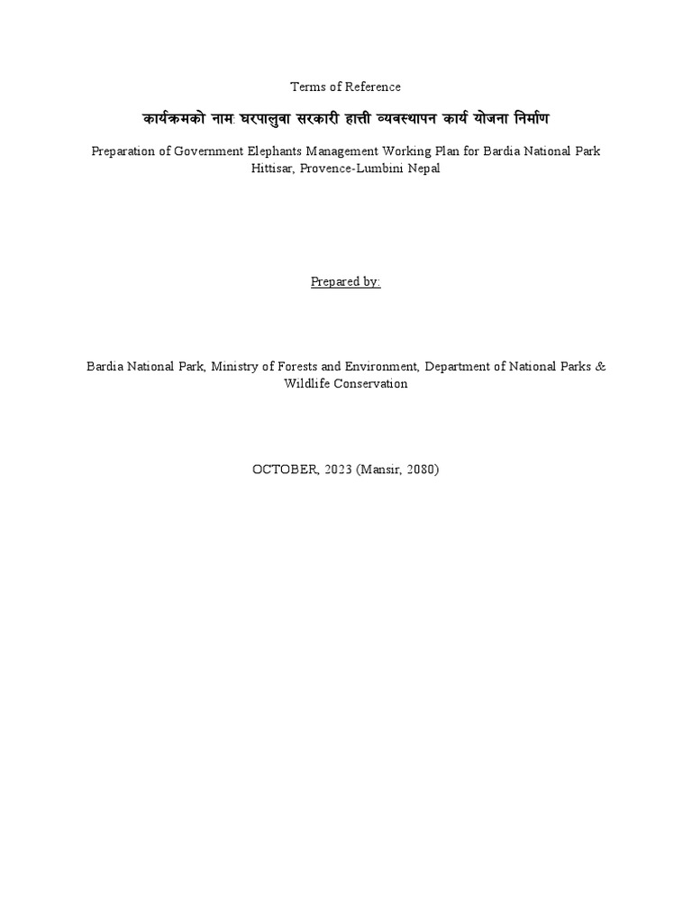 Tor For Working Plan of Domestic Elephants | PDF | Conservation Biology ...