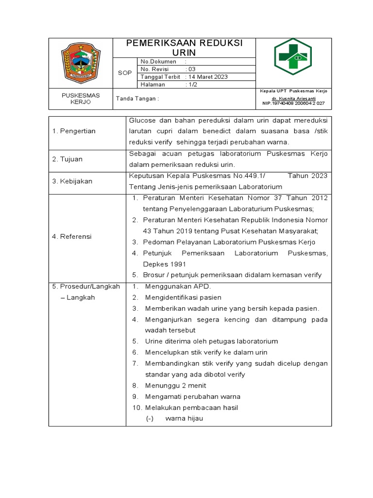 8.1.1.1 (2) V SOP PEMERIKSAAN REDUKSI URIN | PDF