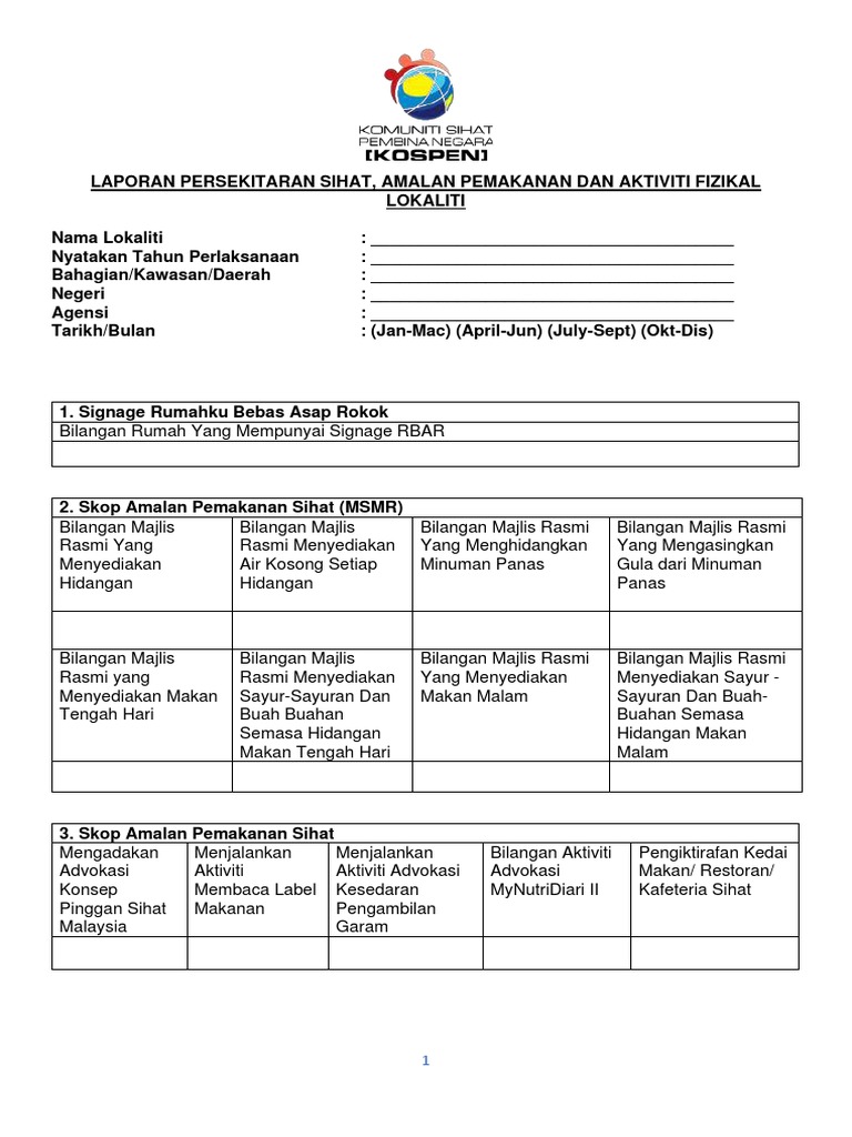 Borang Laporan Persekitaran Sihat Lokaliti KOSPEN | PDF