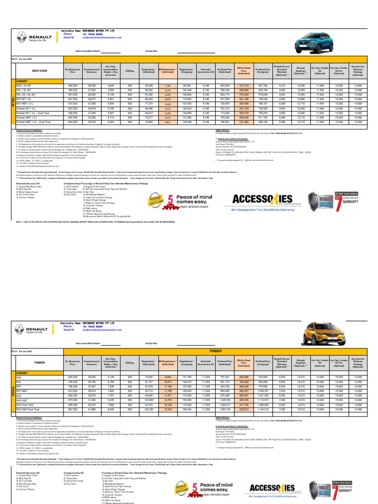 6.2 Renault - Price List - 3rd Jan 2023 | PDF | Cheque | Banks