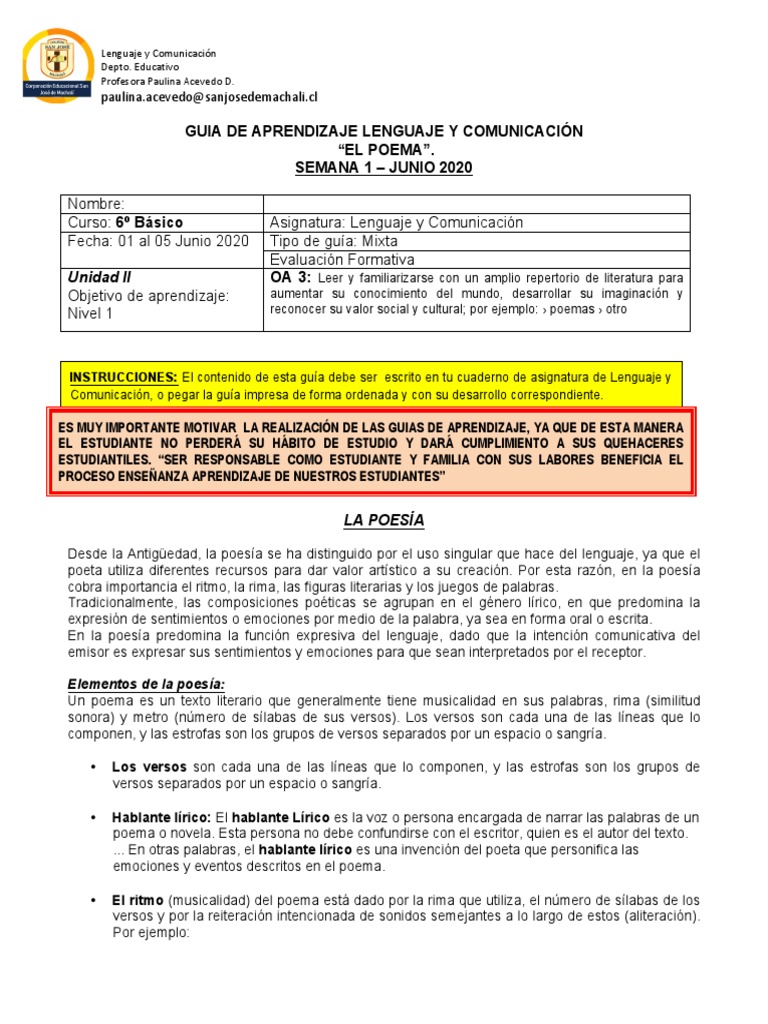 Guia Lenguaje Ritmo Del Poema | PDF | Poesía | Rima