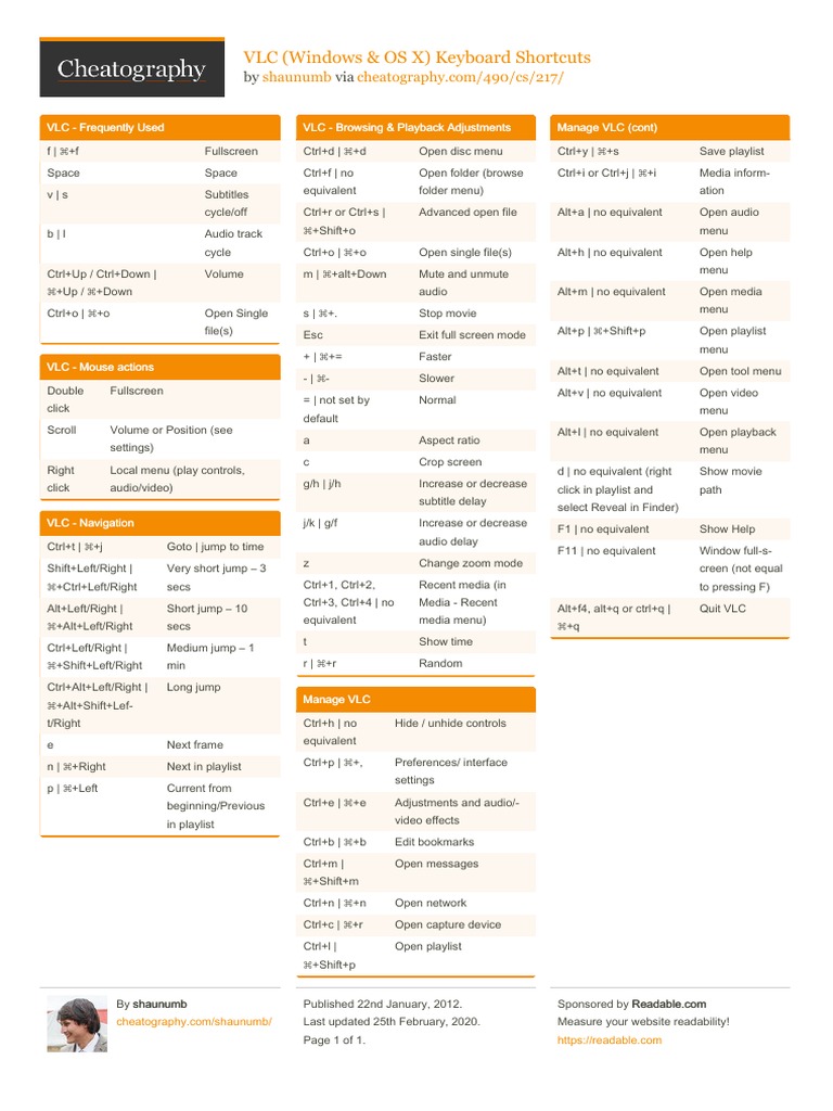 VLC Keyboard Shortcuts Guide | PDF | System Software | Software