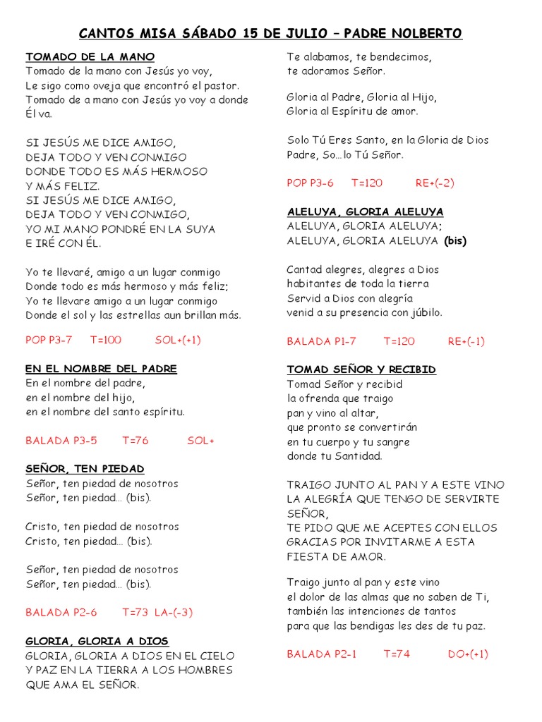 Cantos Misa Sábado 15 de Julioadre Nolberto | PDF | Misa (liturgia) | Cristo (título)