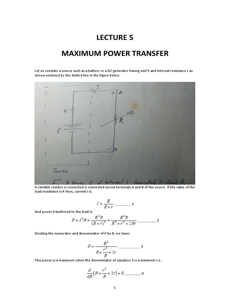Ele 201 - MAXIMUM POWER TRANSFER | PDF | Electrical Circuits ...