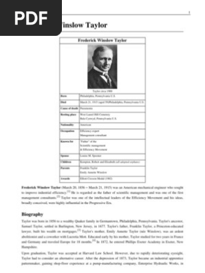 Frederick Winslow Taylor 1873 Allaboutleancom