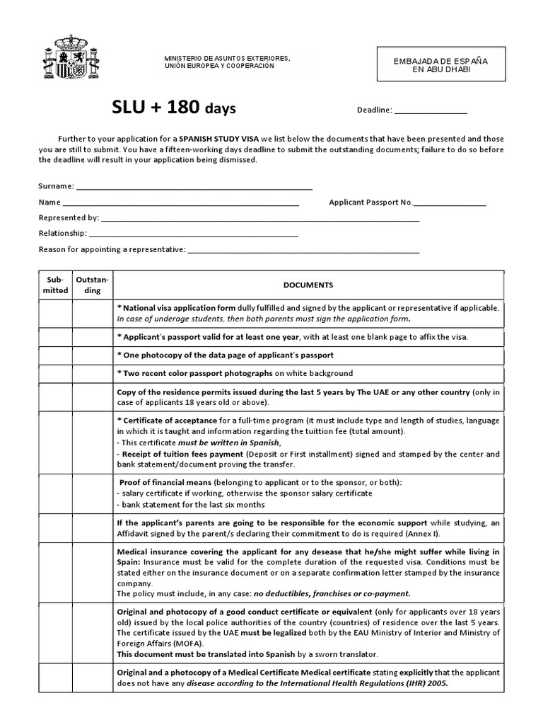 Spanish Study Visa Document Checklist | PDF | Travel Visa | Passport