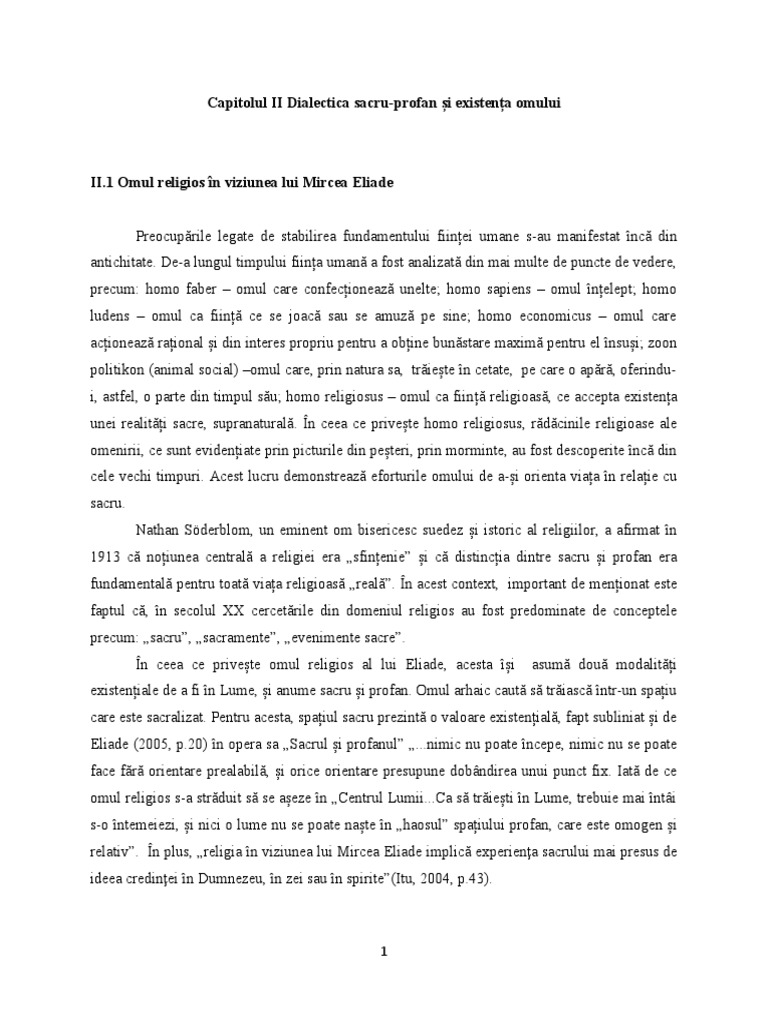Capitolul II Dialectica Sacru-Profan Și Existența Omului - Mavrichi | PDF