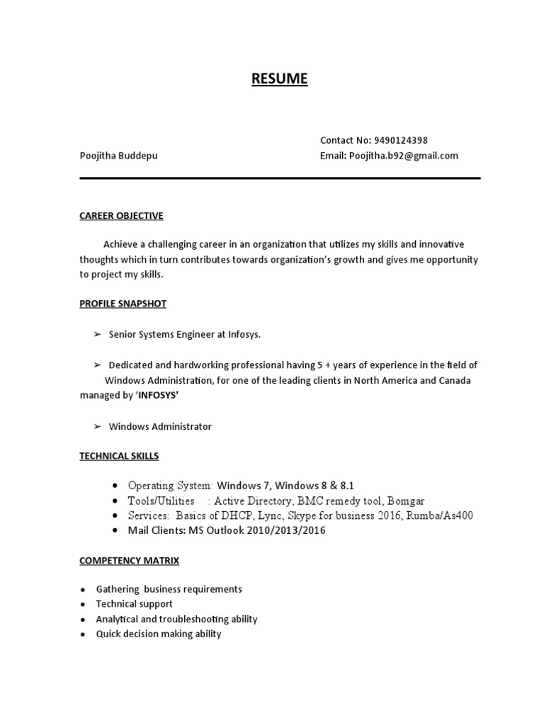 Resume Poojitha | PDF | Microsoft Windows | Active Directory